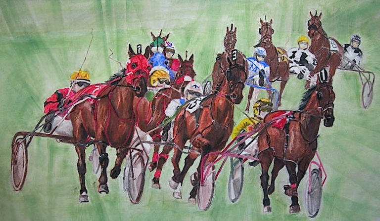 Rush Hour - Acrylic on WC paper, in Racehorse Paintings